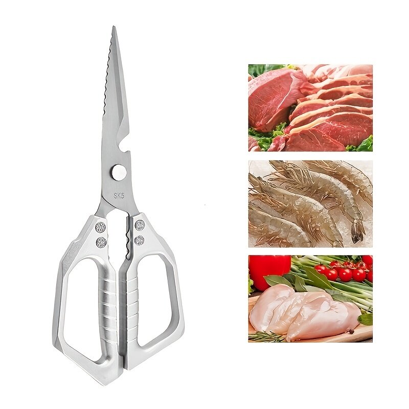 Многофункциональные кухонные ножницы, острые, антипригарные, для мяса, курицы, рыбы, птицы, зелени и хлеба, с удобной рукояткой, для ресторана и уличной кухни, серебристые
