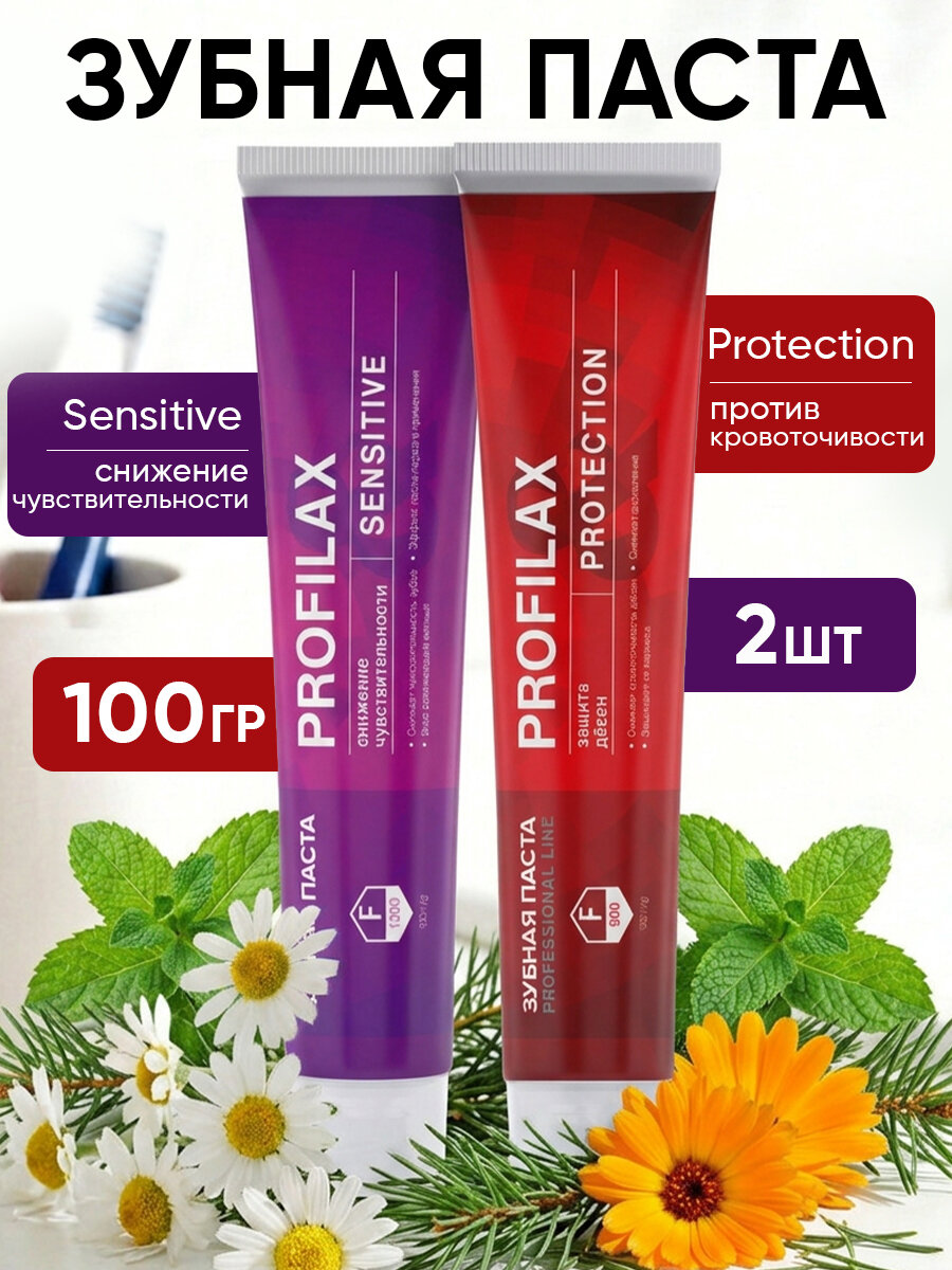 Набор зубных паст PROFILAX Sensitive+Protection от кровоточивости десен для чувствительных зубов, 2 штуки по 100 гр