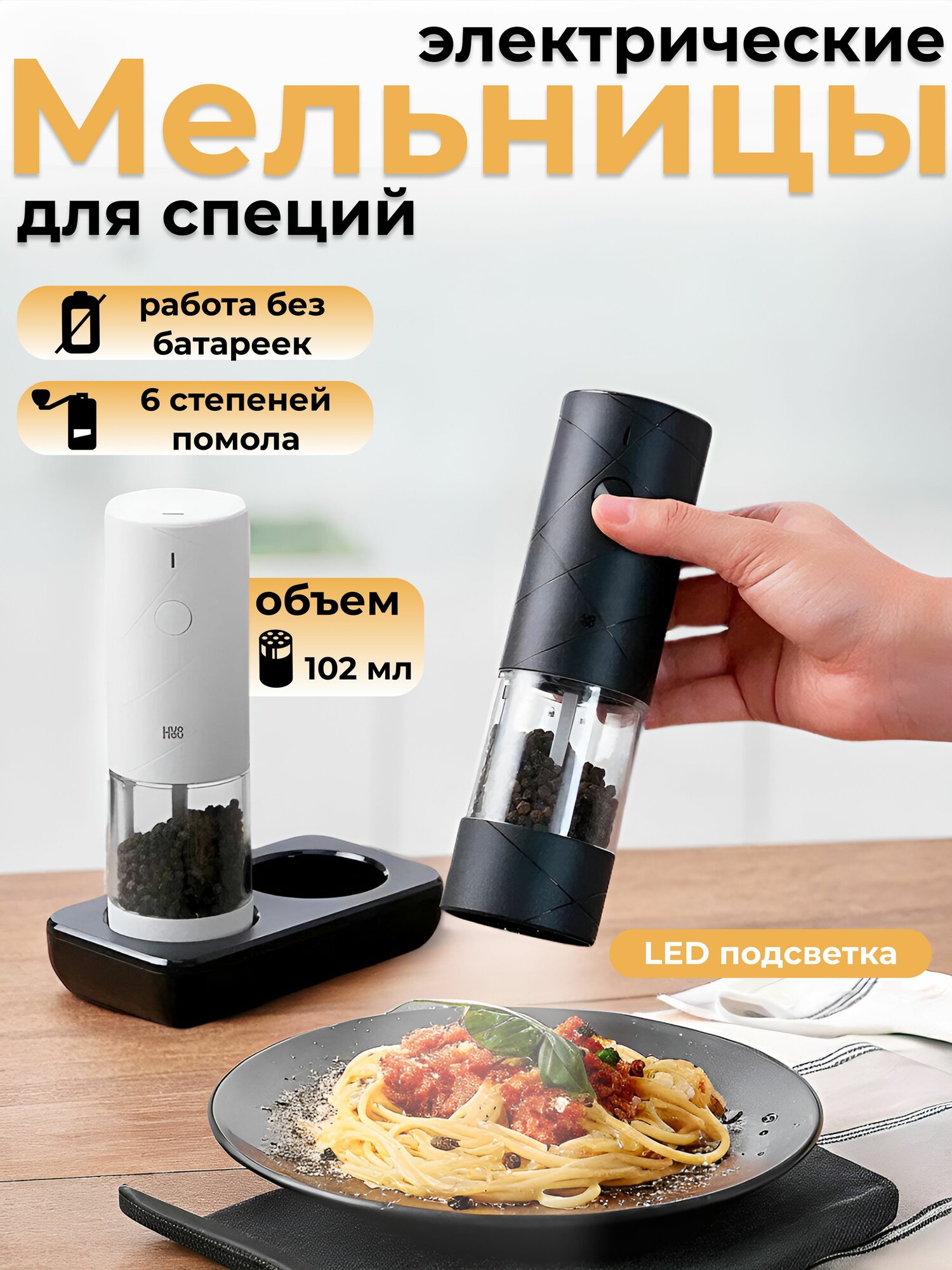 HuoHou Набор электромельниц для специй HU0290, 2 шт аккумуляторные