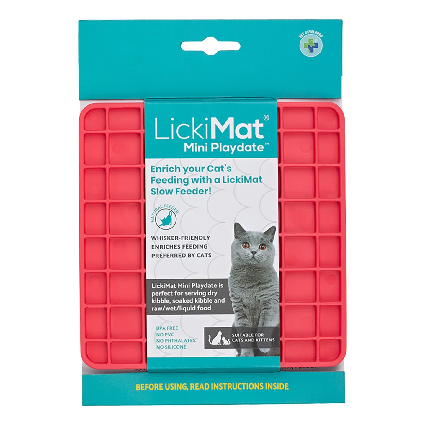 LickiMat Mini PlayDate: Кошачья Лизательная Матрица для Обогащения и Ментальной Стимуляции, Розовый