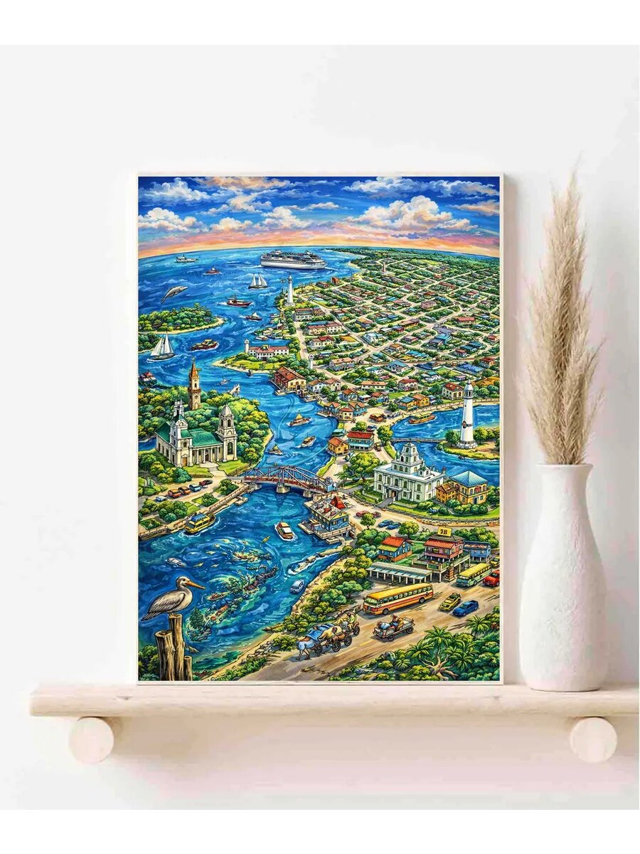 Белиз-Сити, Белиз, Fantasy Map, Карта, Плакат 30x42см