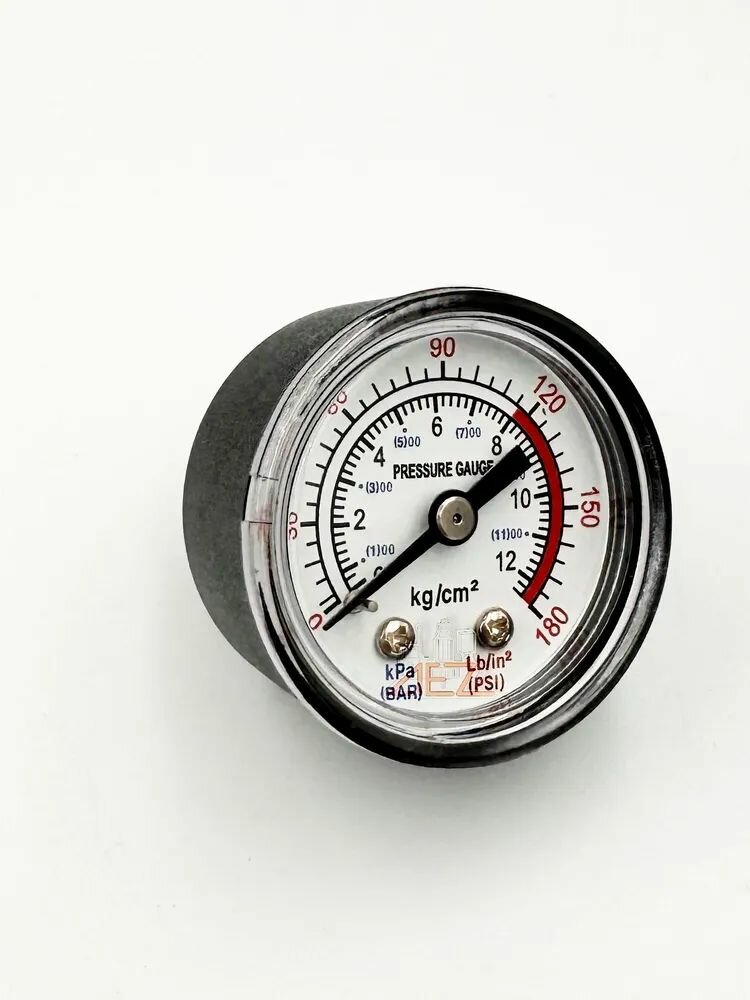 Манометр для компрессора малый 12 Бар (180 PSI), резьба 1/8" (9,7 мм), осевой 42мм, для подкачки шин авто, велосипеда, для измерения давления в шинах
