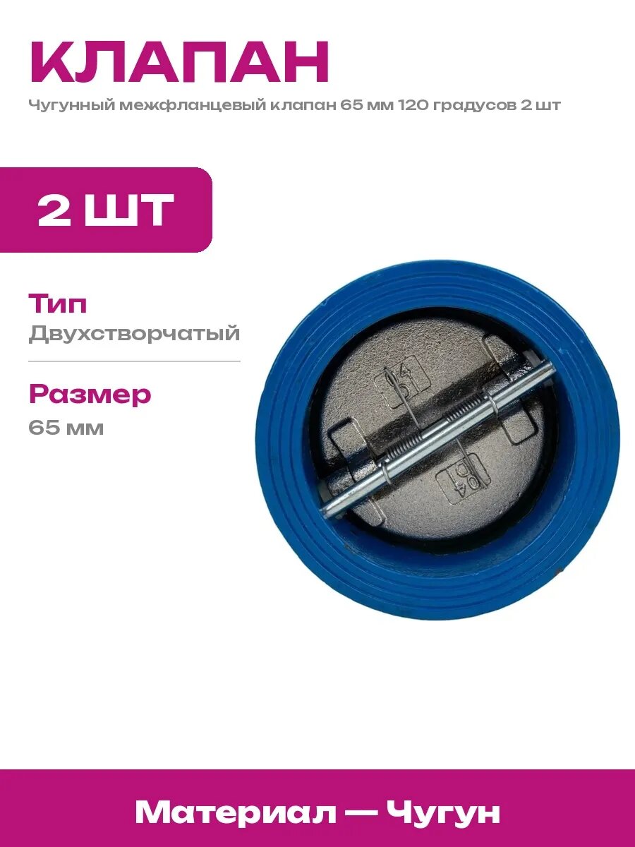Клапан обратный двустворчатый 65 мм чугун 2 шт 16 бар