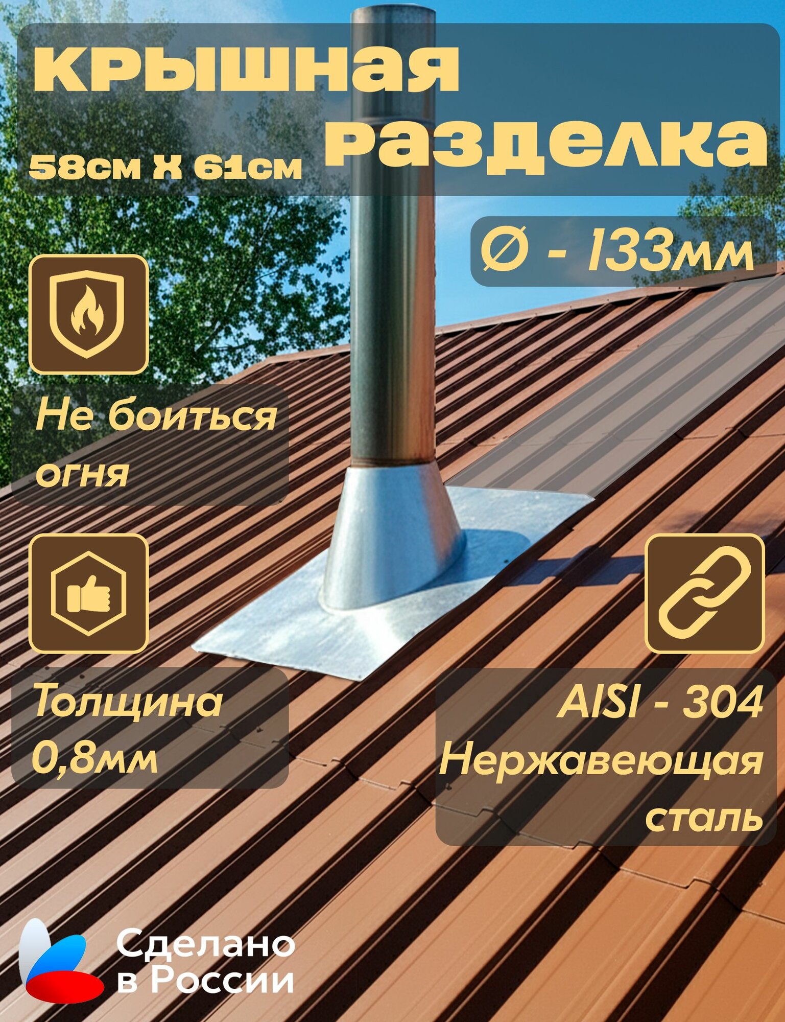 Крышная разделка d133 58х61см