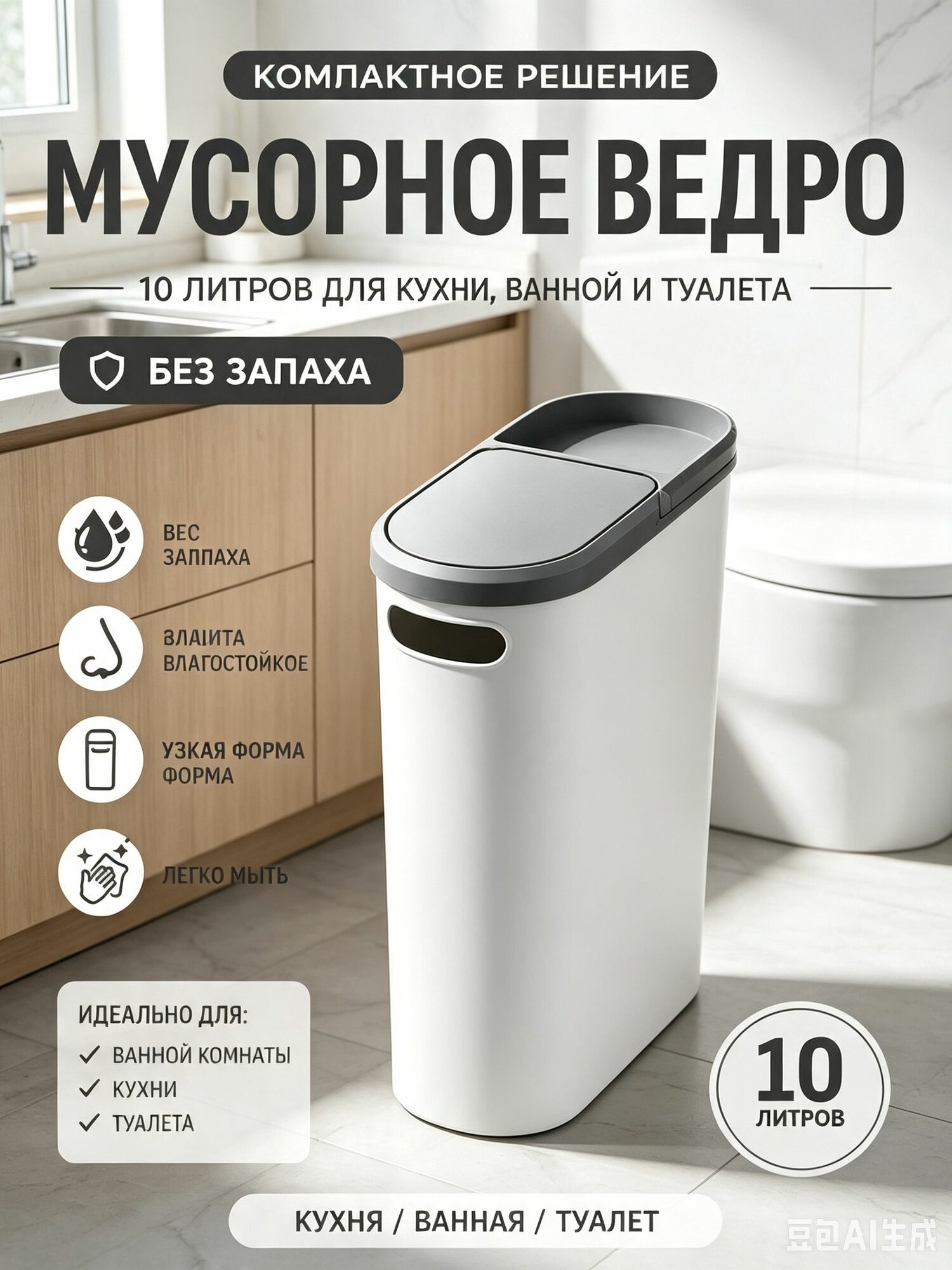 Мусорное ведро, 10 л, 1 шт для мусора 10 литров