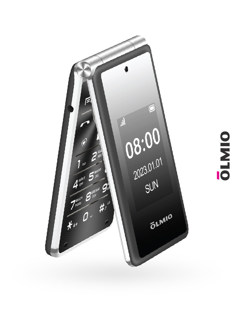 Кнопочный телефон OLMIO F50, раскладушка, 2 экрана, 1400 мА·ч, черный