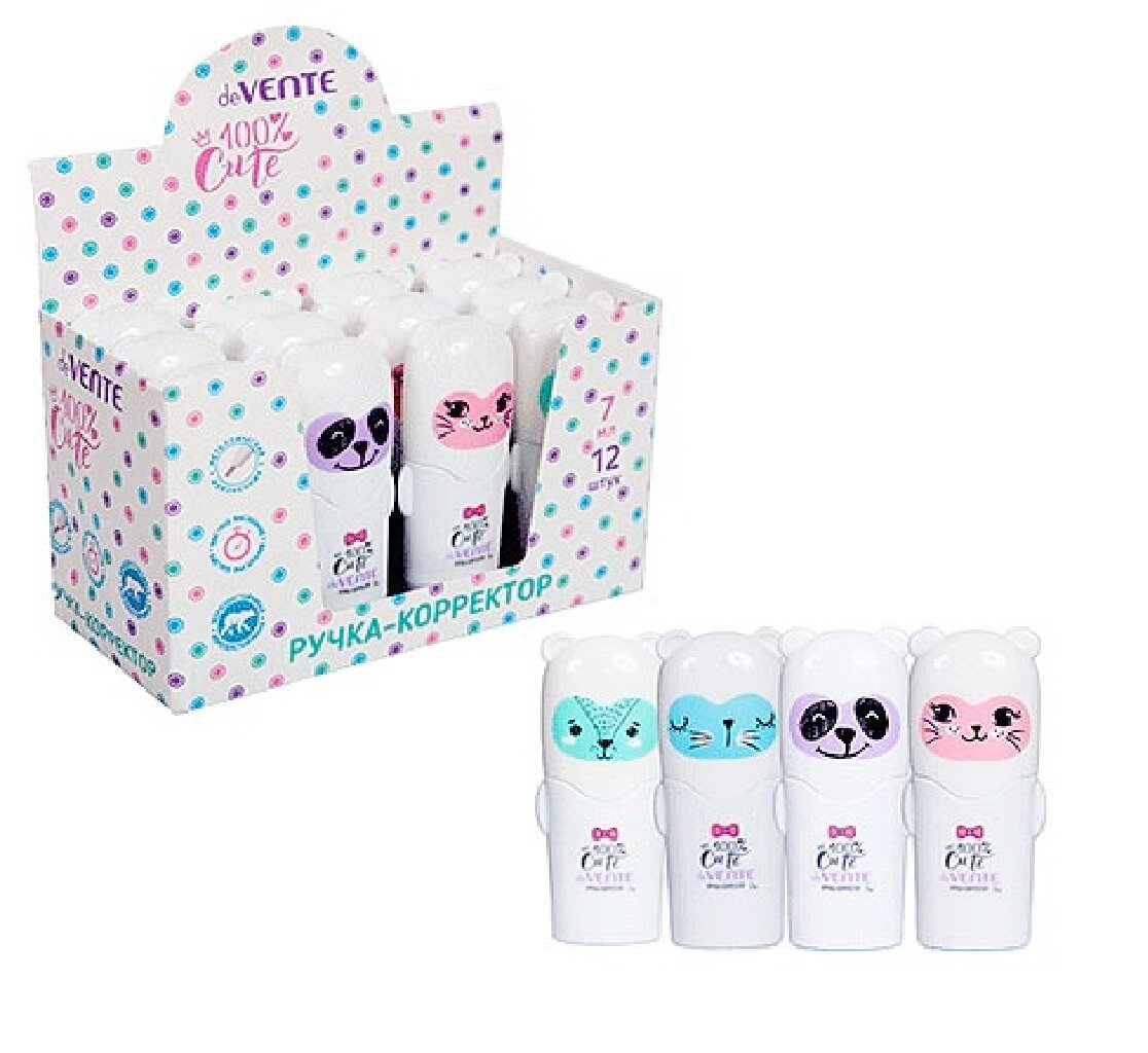 Корректирующая ручка DeVente "100 % Cute", морозоустойчивая, 7 мл, 12 шт.