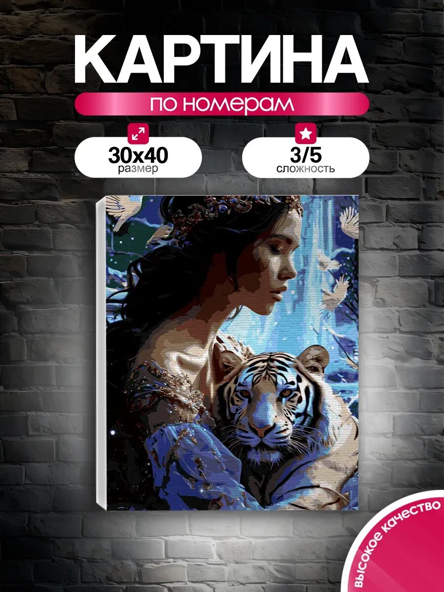 Картина по номерам 30x40 Девушка и тигр