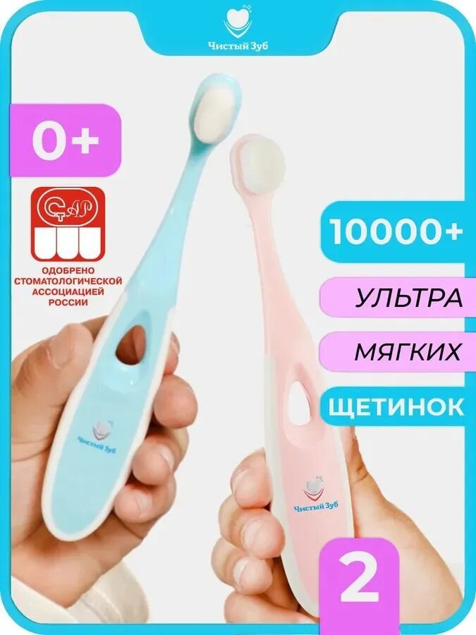 2 Первая классическая мягкая зубная щётка для чистки зубов для детей с нуля, подходящая для зубов, десен, языка, щетинки 10000+, синяя