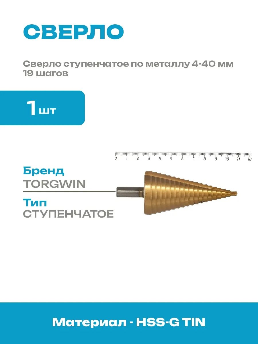 Сверло конусное TiN по металлу 4-40 мм 19 ступеней для ТМ