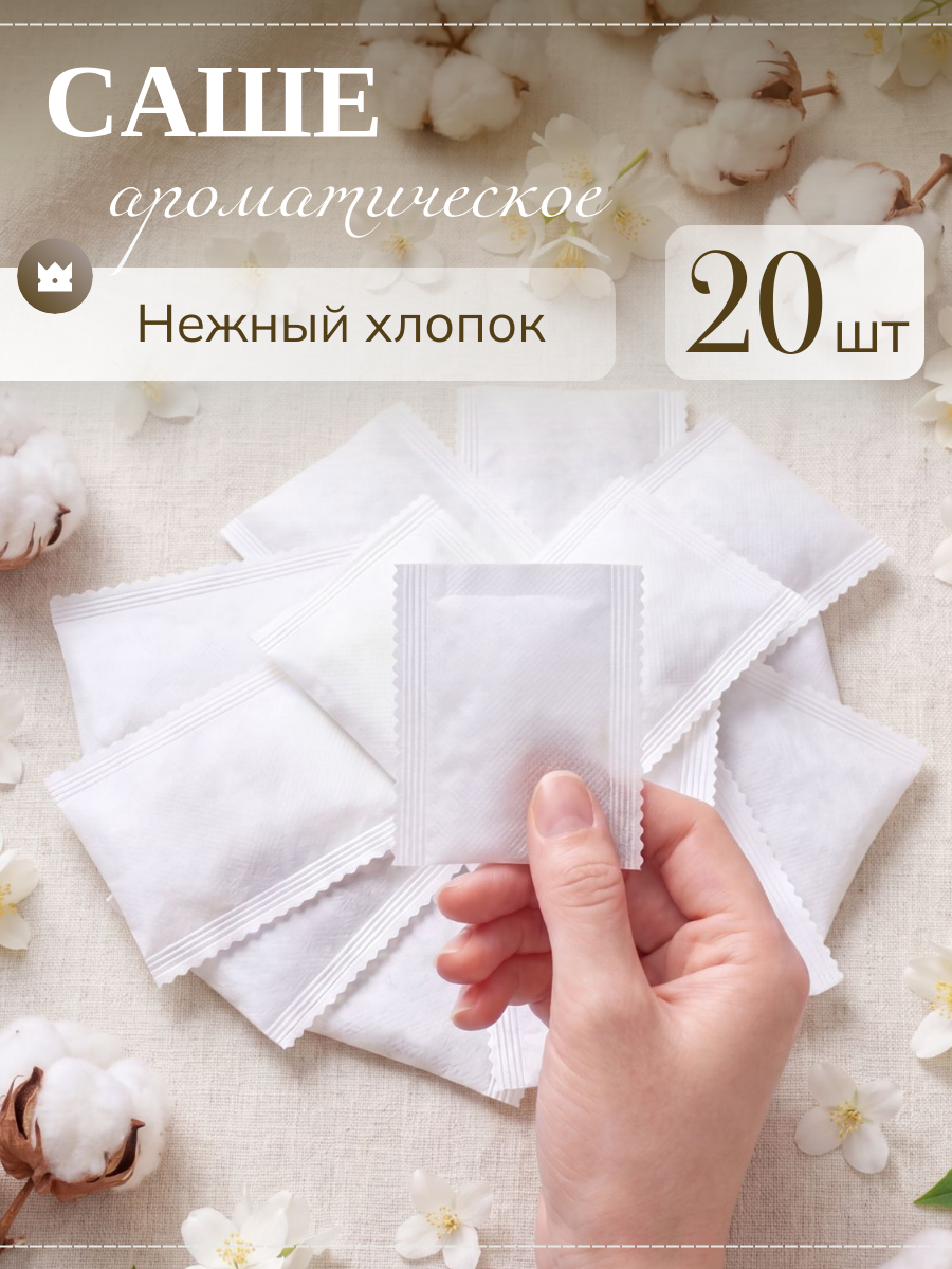 Саше для шкафа и белья ароматическое в мешочках, аромасаше POCHERK, аромат чистоты и свежести, 20 саше