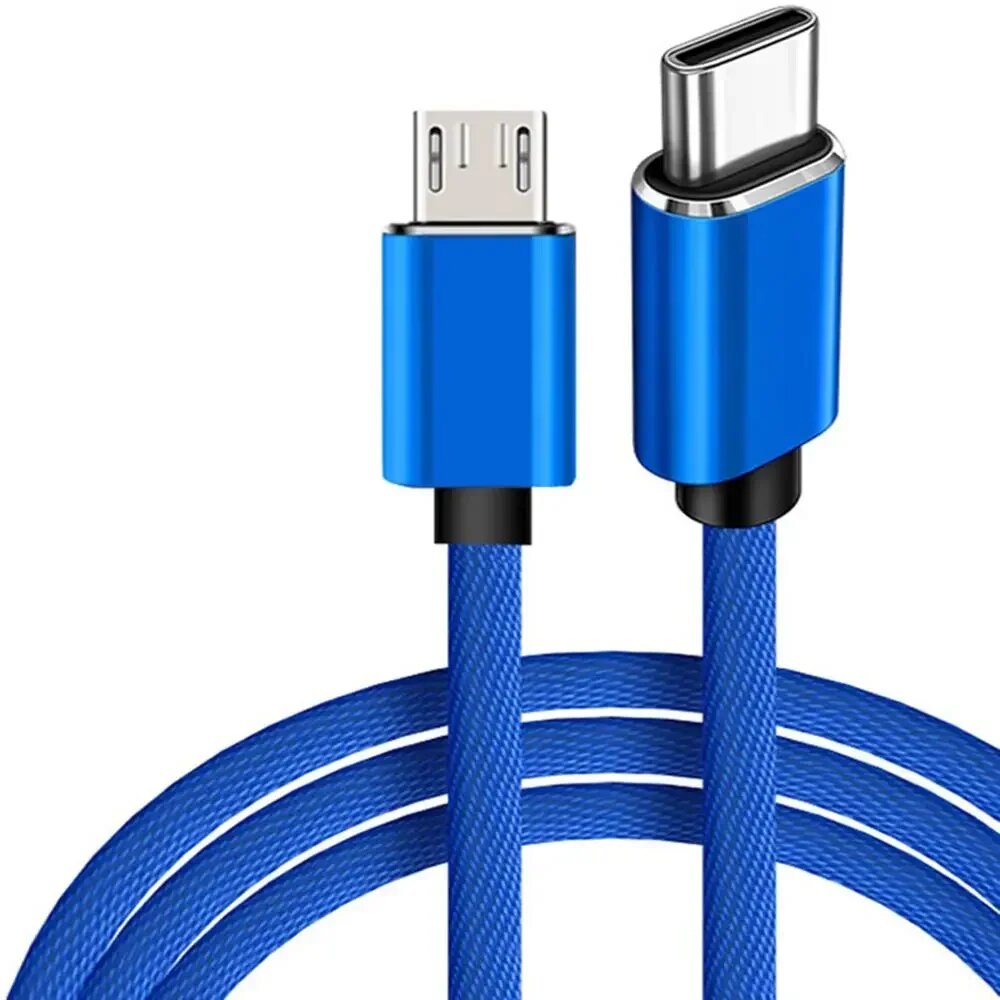 Синий кабель USB Type-C - Micro USB для зарядки