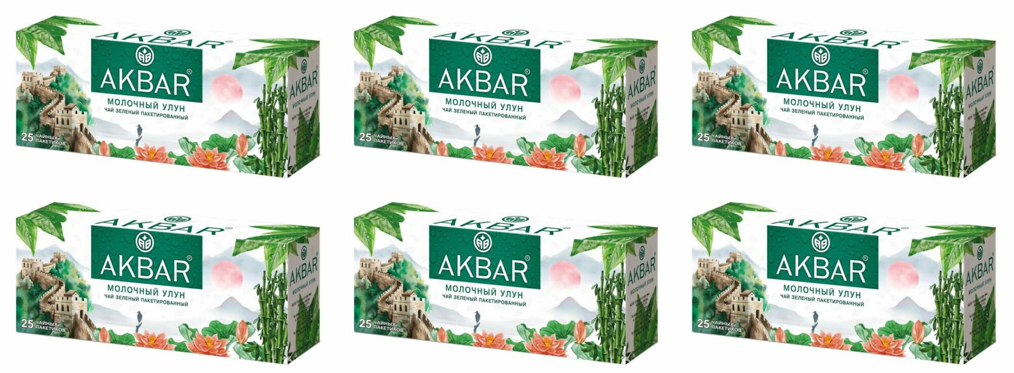 Akbar Чай Зеленый в пакетиках, Молочный улун, 25х1.5 гр, 6 уп