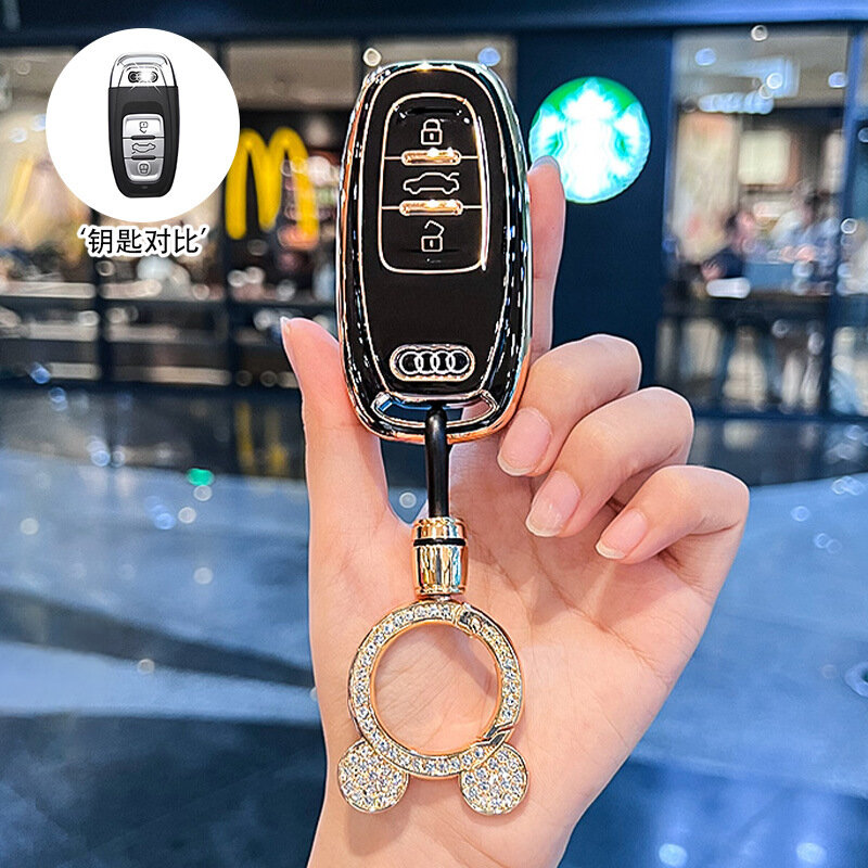 Чехол для ключа Audi Бизнес-черный с ротационной пряжкой Микки совместим с A4L A6L Q7 Q5L 2015-2017