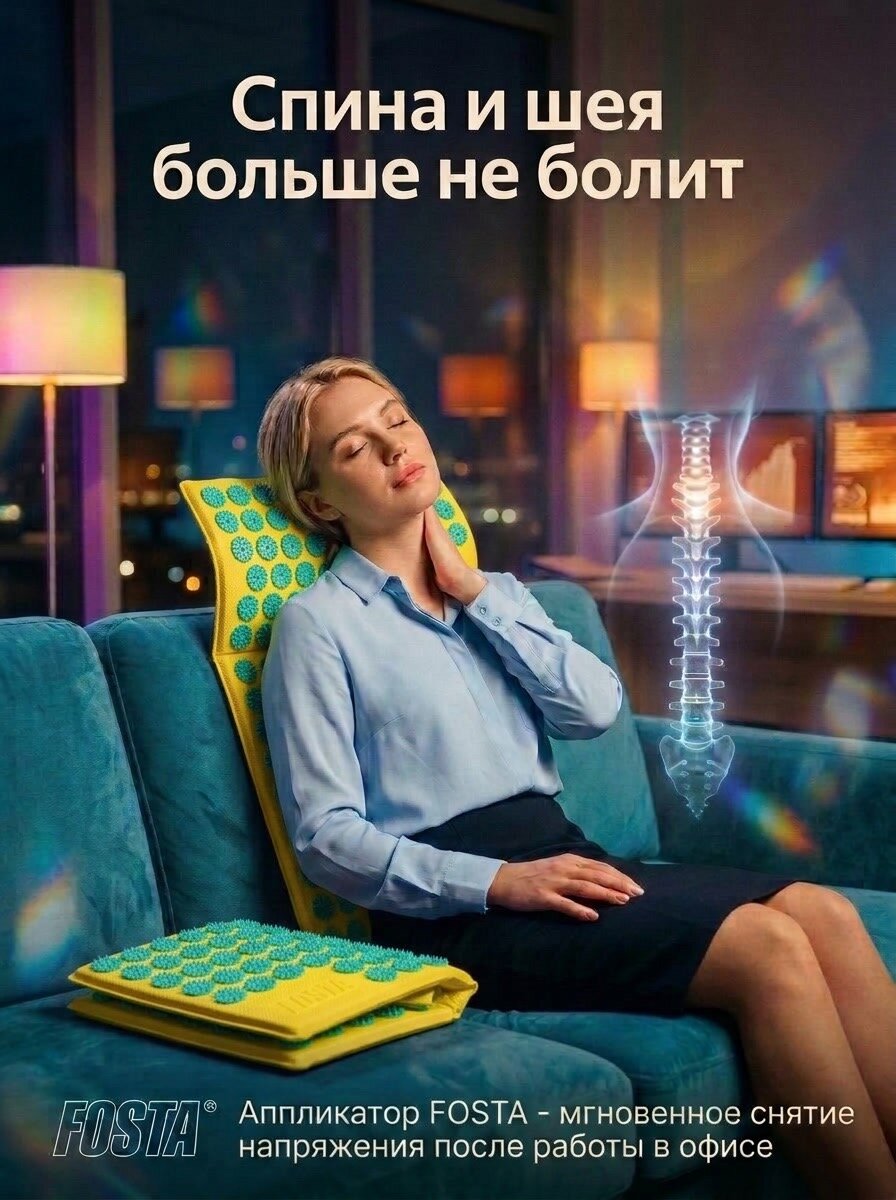 Аппликатор на прорезиненной мягкой основе FOSTA, с иглообразными элементами, складной, 66x40 см, желтый