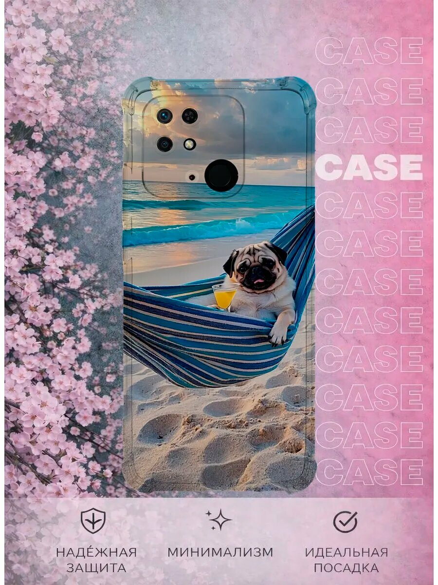 Чехол на Xiaomi Redmi 10C с принтом Мопс на море