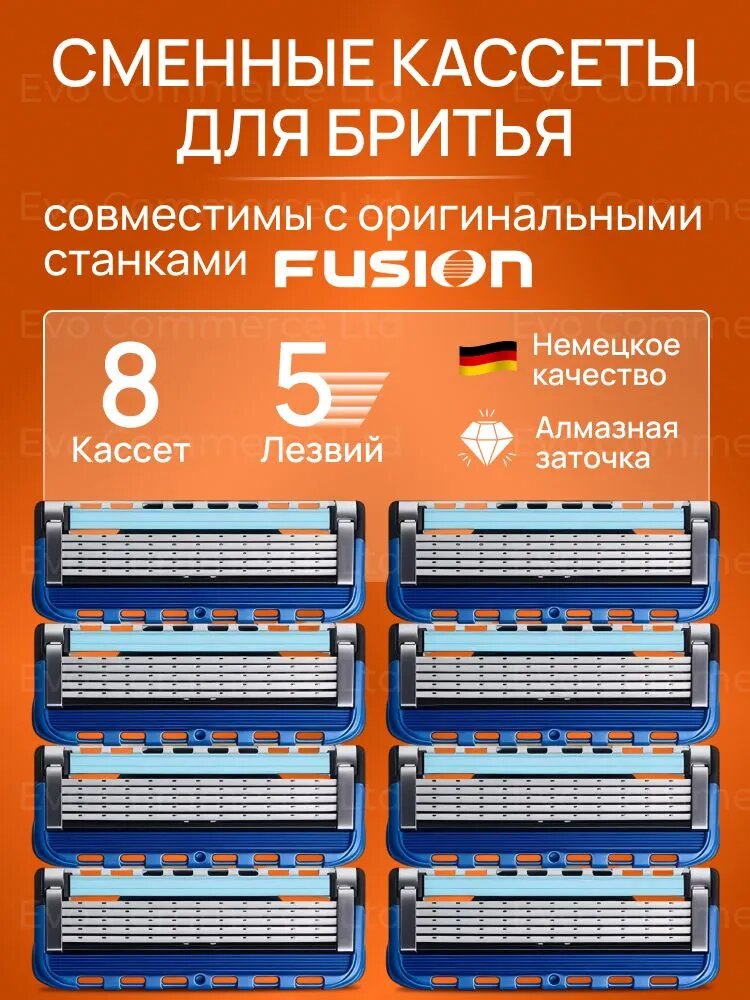 Лезвия Кассеты для бритья мужские 8 штук / Сменные кассеты для бритья с 5 лезвиями