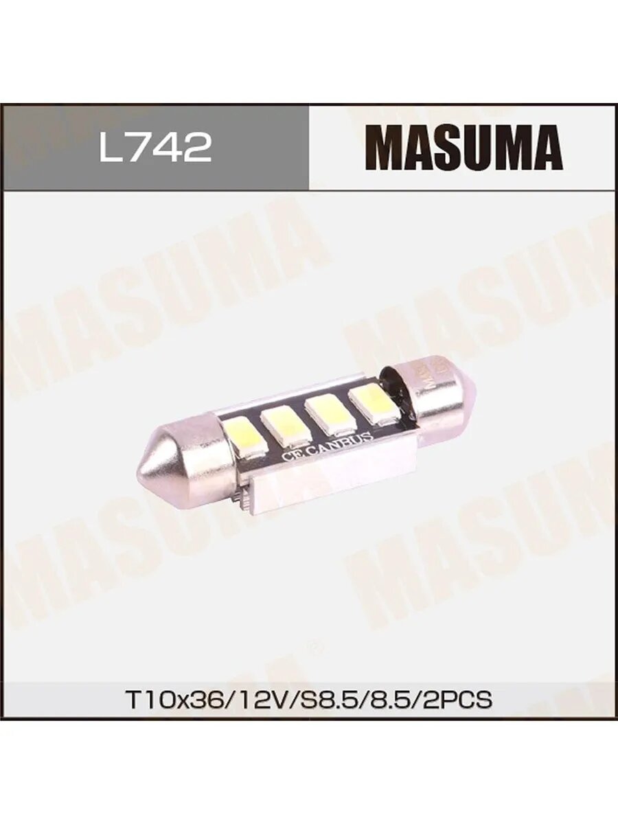 Лампа 12 В 10 Вт салонная пальчиковая 37 мм T10 SV8.5 LED
