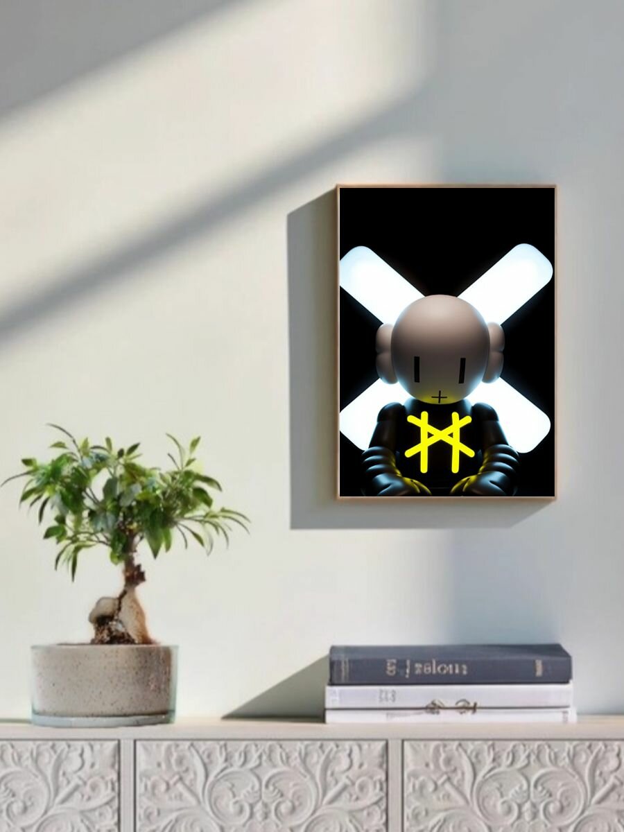 Постер, плакат на стену KAWS Bearbrick Белый с 'X' A2 42 59 см