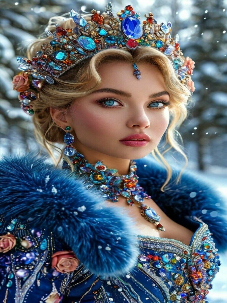 Алмазная мозаика на подрамнике 40x50 см. BoomBoomShop "Девушка в синем и кокошнике"