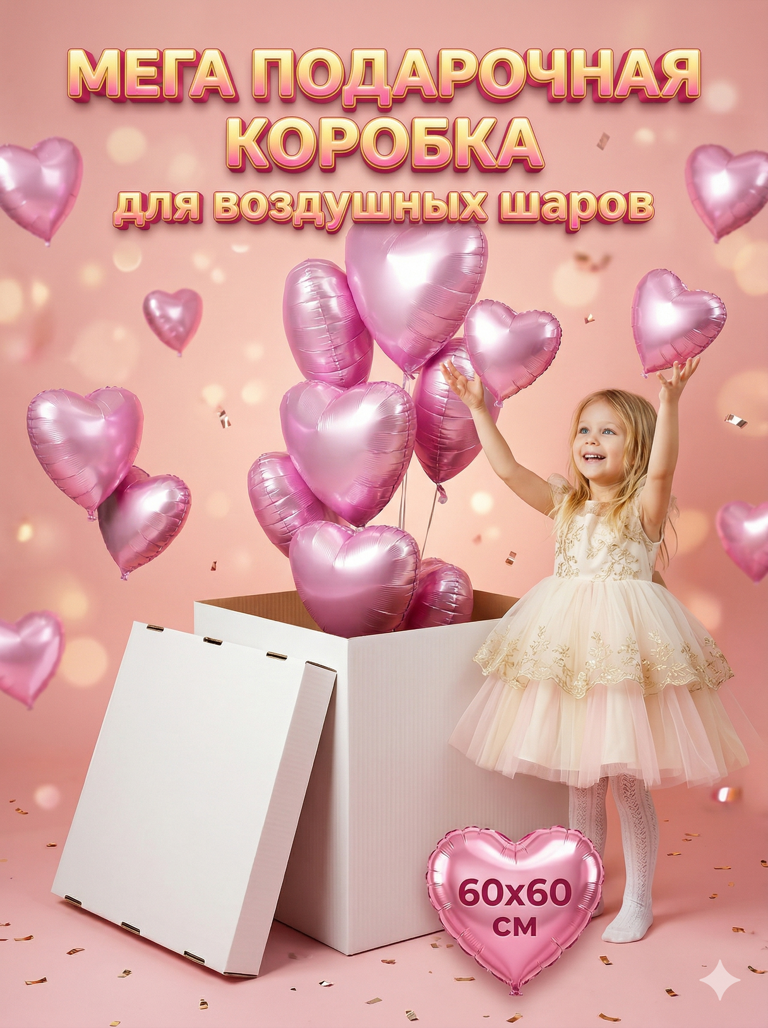 Подарочная коробка Upak Land, для воздушных шаров, гофрокартон, 60x60x60 см