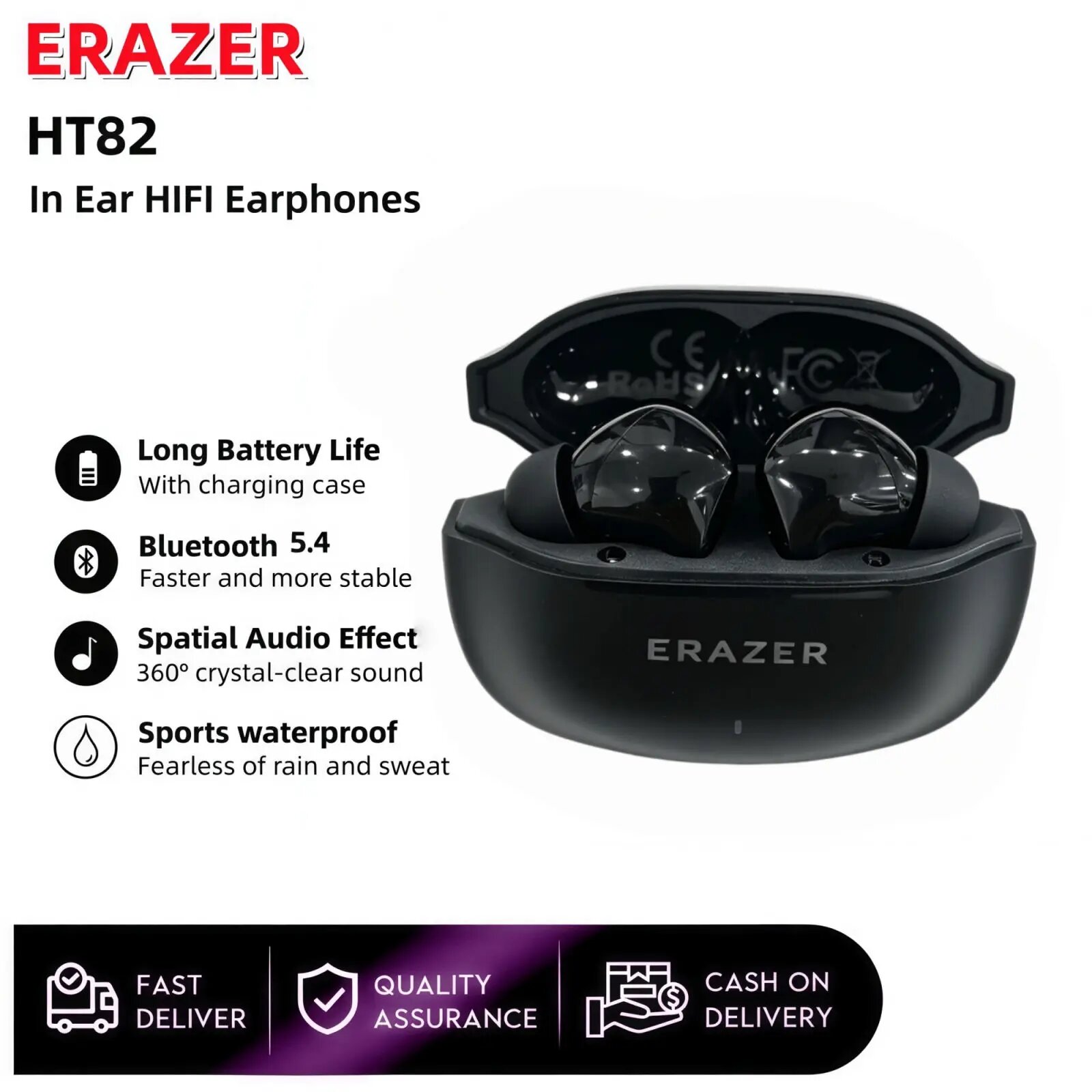 ERAZER HT82 черные беспроводные наушники Bluetooth 5.4