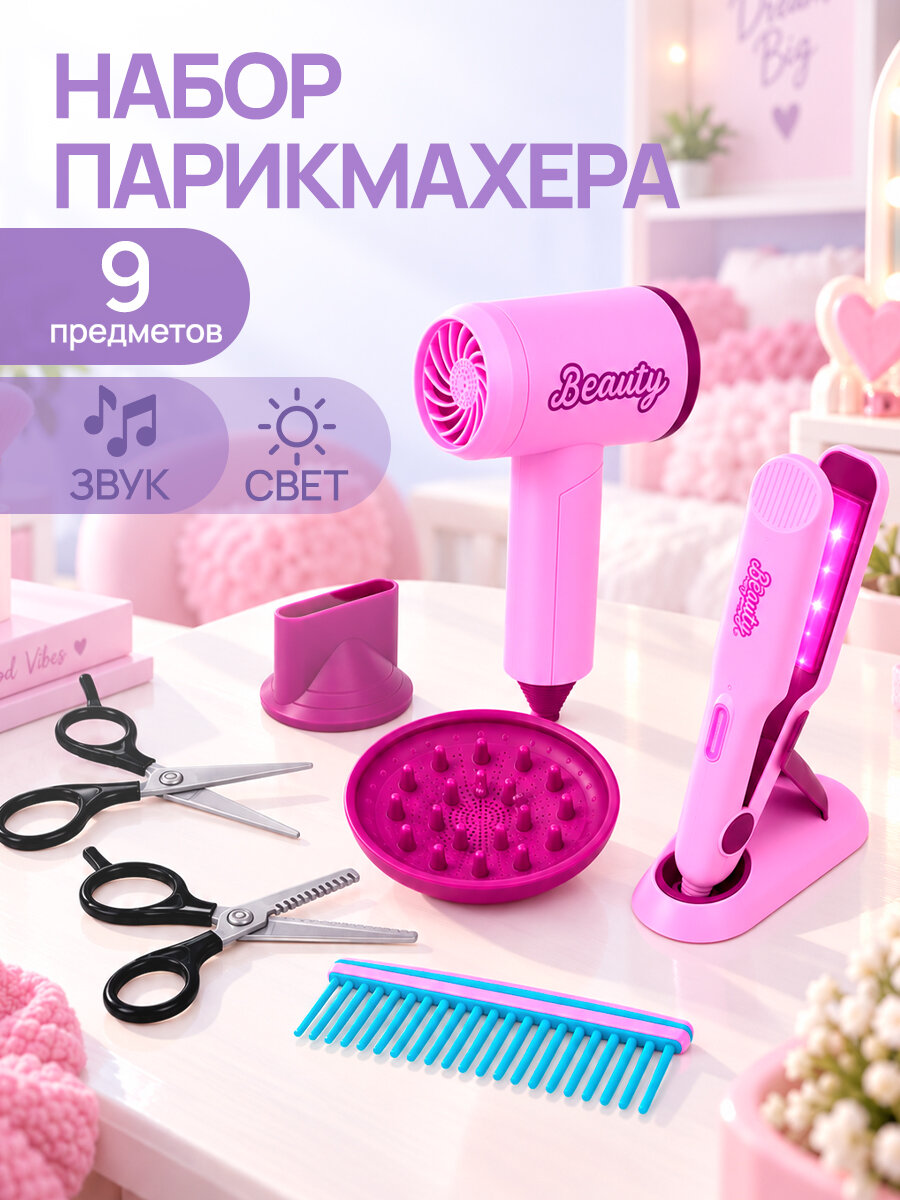 Игровой набор "Парикмахер", 9 предметов. Подарок для девочки