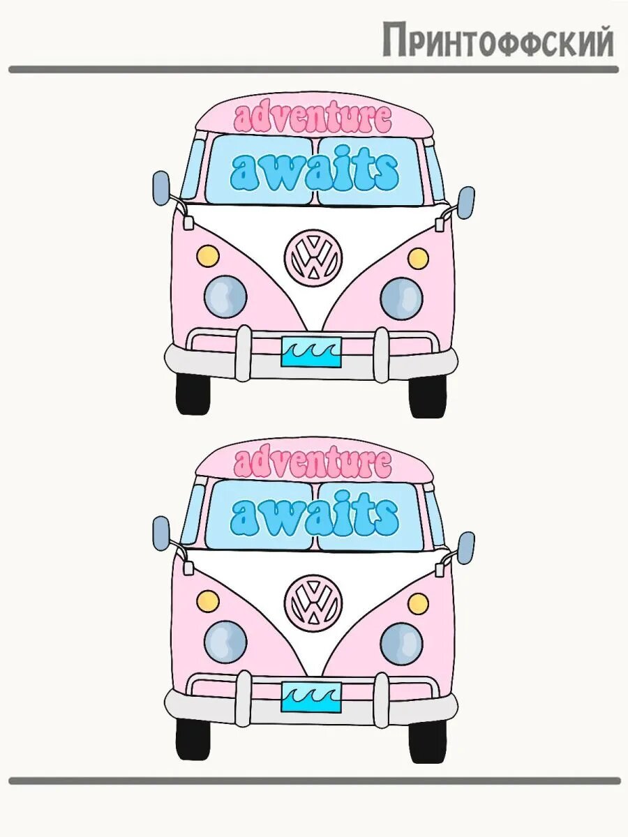 2-е (Две) Термонаклейки фургон хиппи volkswagen