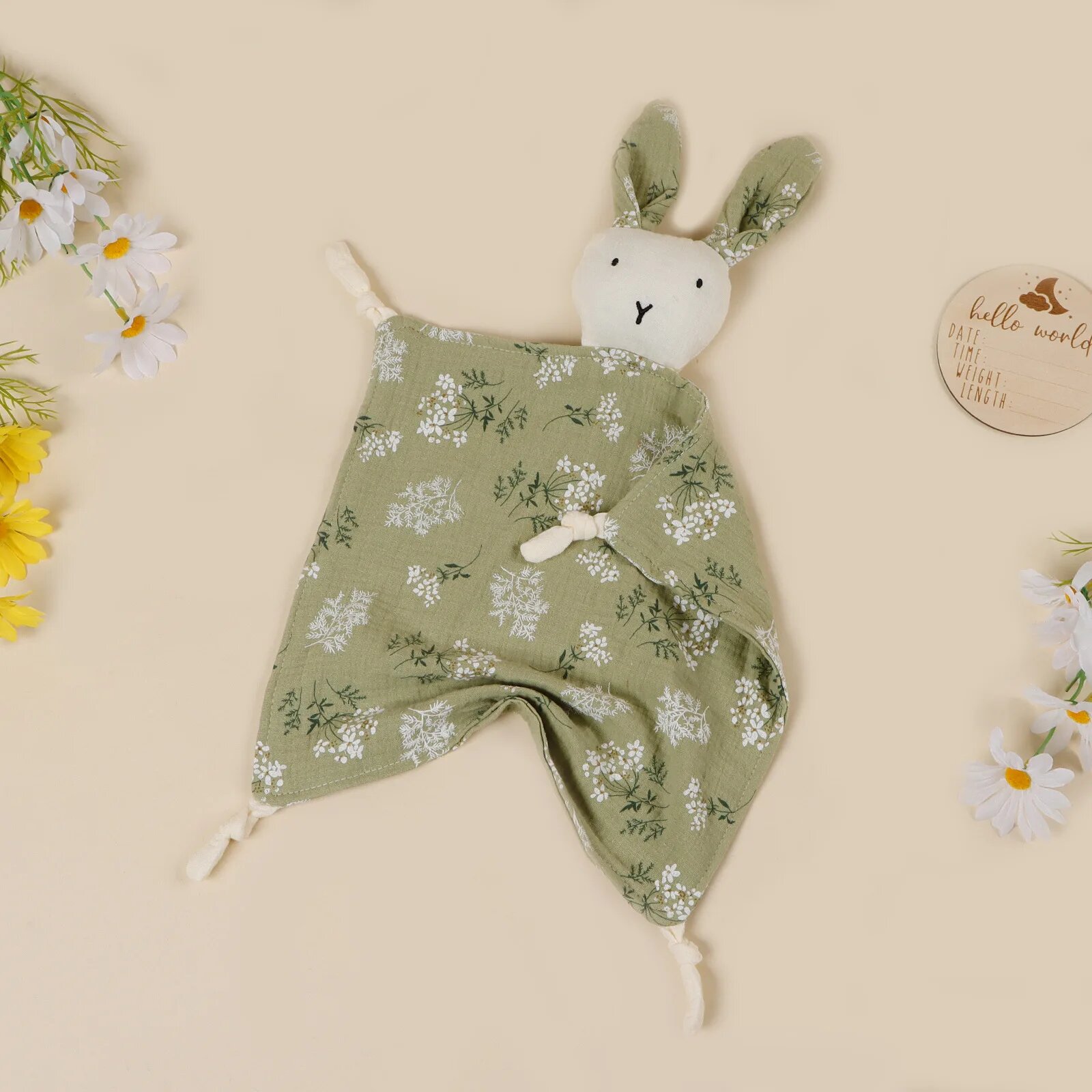 Хлопковый комфорер с кроликом для новорожденных Зеленый, Green floral