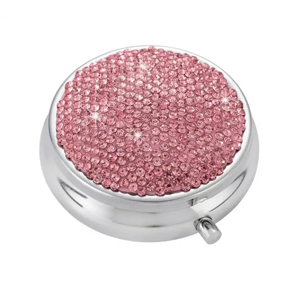 Блестящий кристальный органайзер для таблеток Round Pink