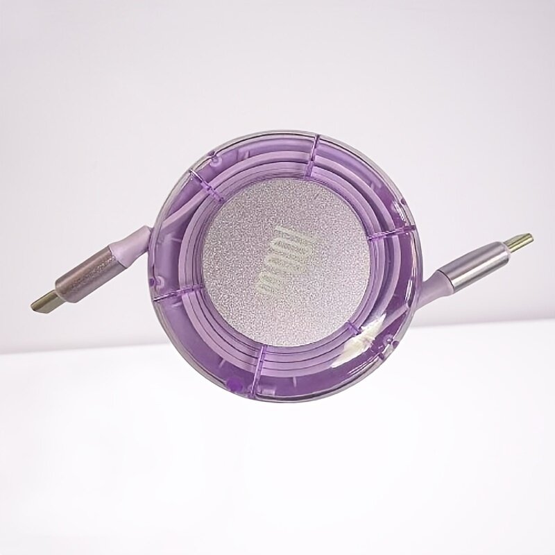 Втягивающийся USB-кабель Type-C - Type-C 100W PD быстрая зарядка для ноутбуков, планшетов и смартфонов (iPhone 15, Samsung, Xiaomi и другие), фиолетовый.