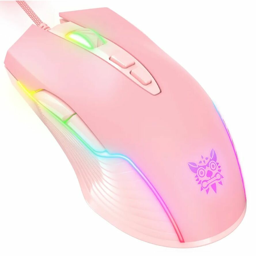 ONIKUMA Игровая мышь проводная Игровая, оптическая мышь с подсветкой, розовый