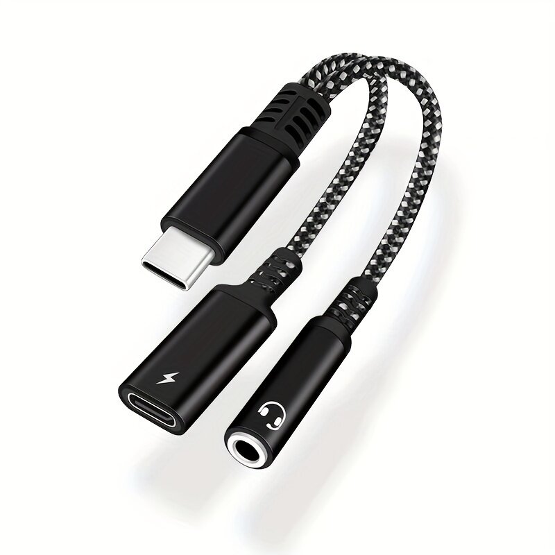 Адаптер USB-C на AUX 2-в-1 с быстрой зарядкой 60W PD, совместимый с iPhone 15/Samsung/Google/Xiaomi и другими Type-C устройствами, черный