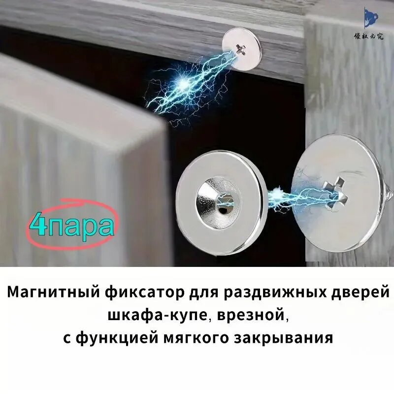 Фиксатор для раздвижных дверей шкафа-купе, врезной, с функцией мягкого закрывания 4пара