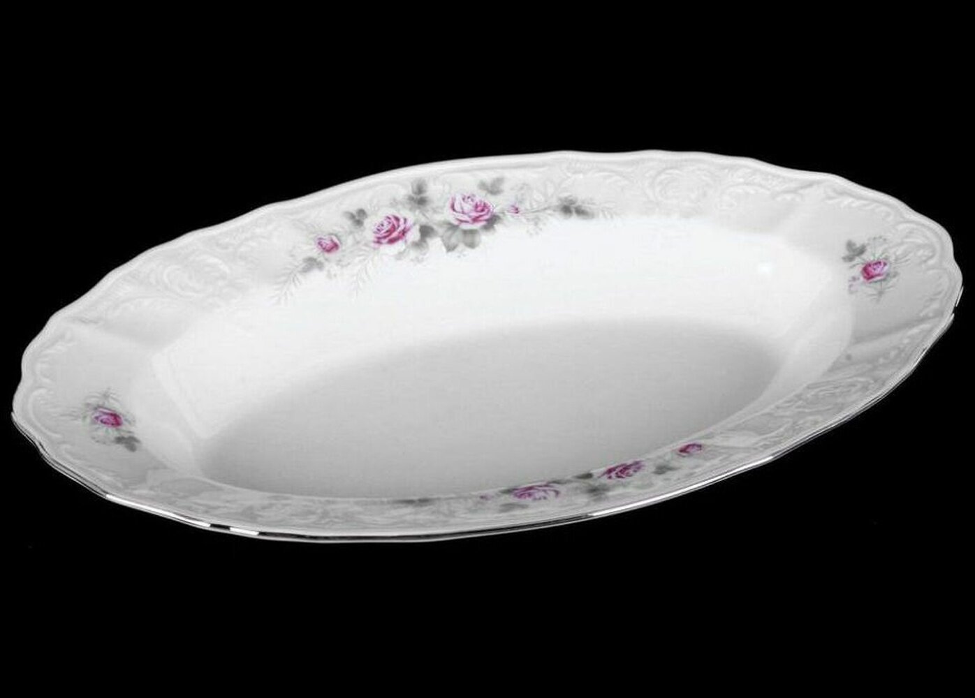Блюдо овальное 24 см, 1 шт. "Bernadotte" "Роза серая", отводка платина Чехия