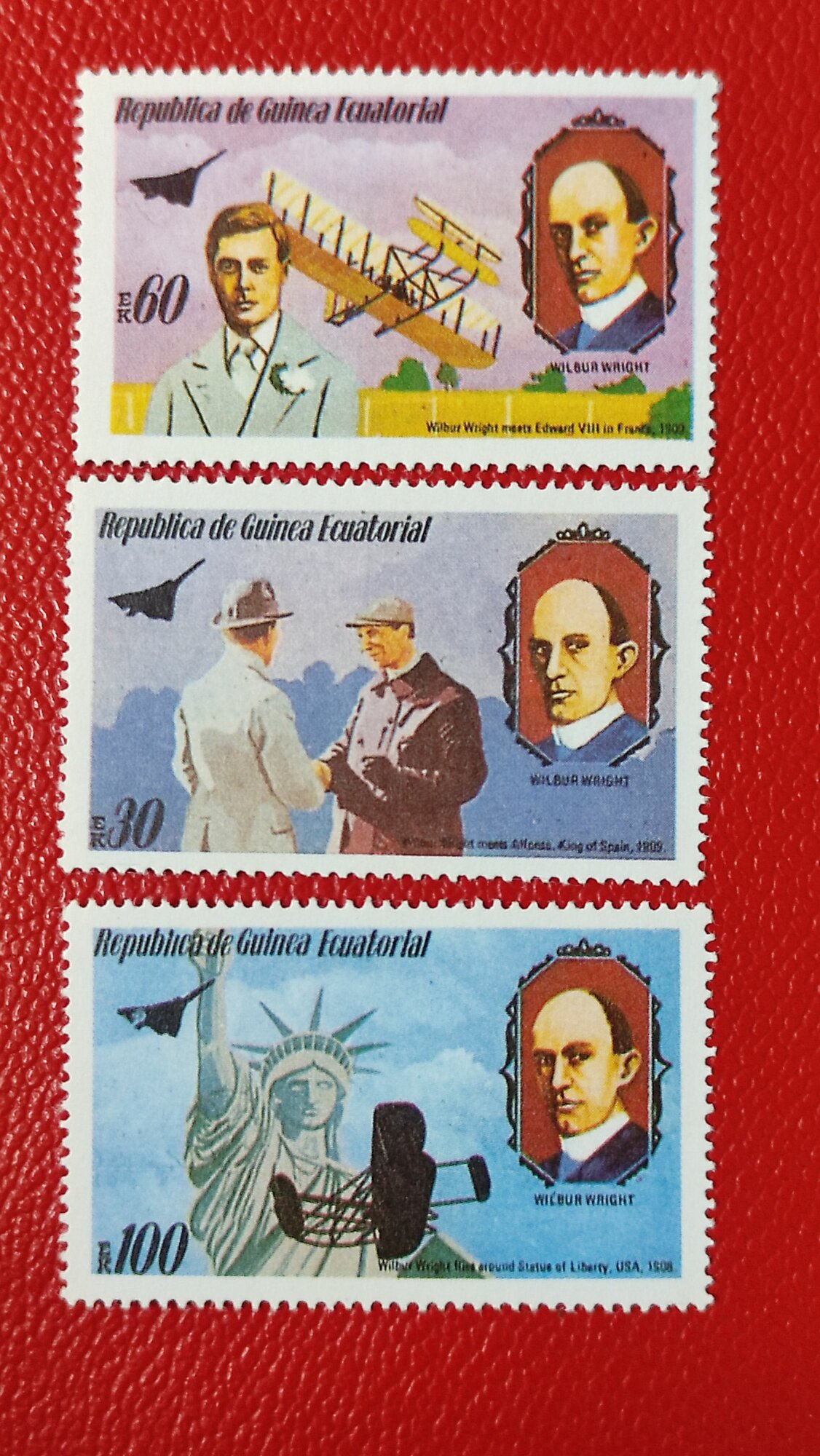 Марки Экваториальная Гвинея 1981. Транспорт/самолеты: "Братья Райт - История авиации". Чистые. MNH. См фото. Гашение