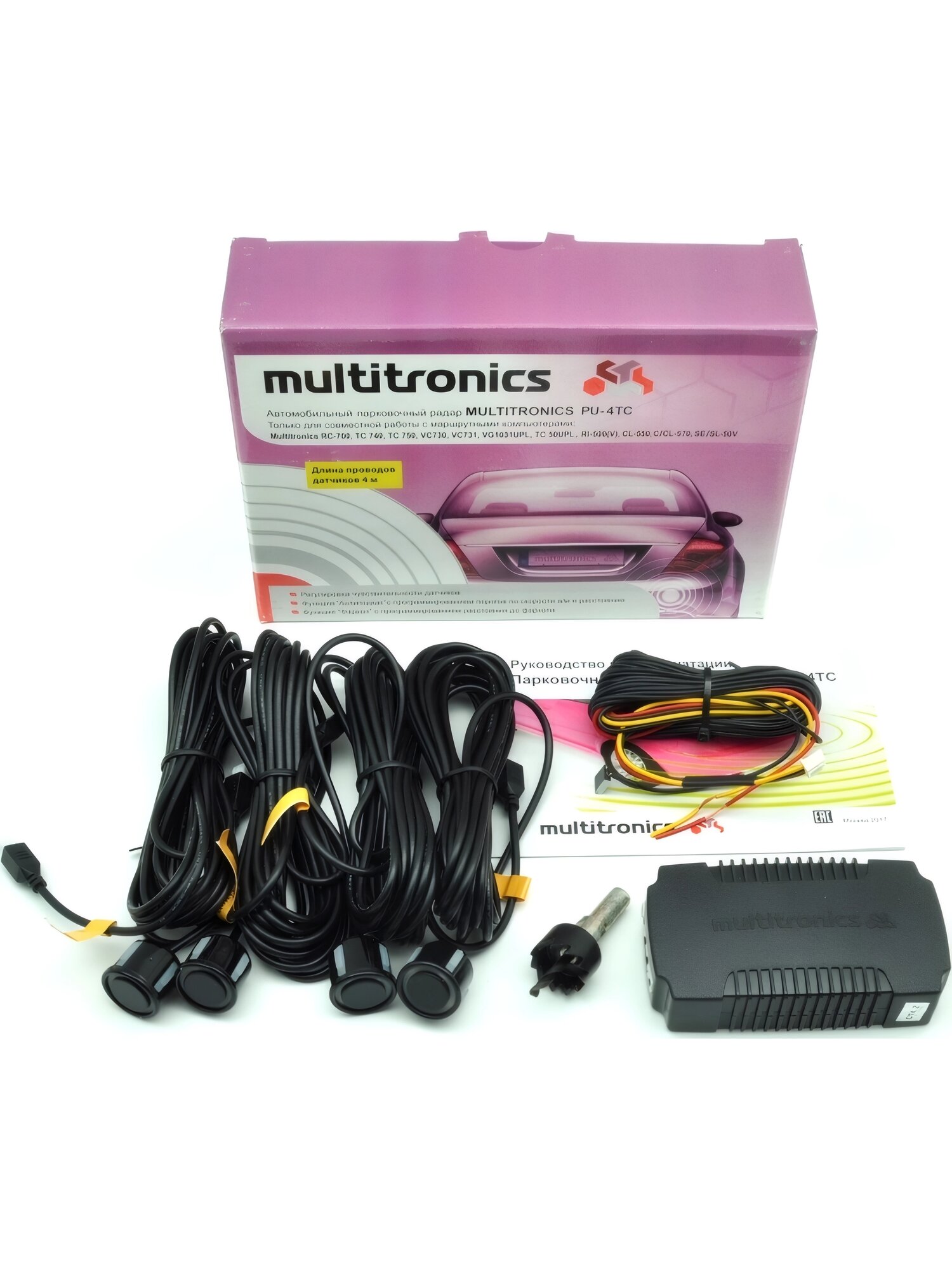 Парковочный радар (парктроник) Multitronics (Мультитроникс) PU-4TC Black для бортовых компьютеров Multitronics (Мультитроникс) датчики черные, диаметр датчиков - 20 мм
