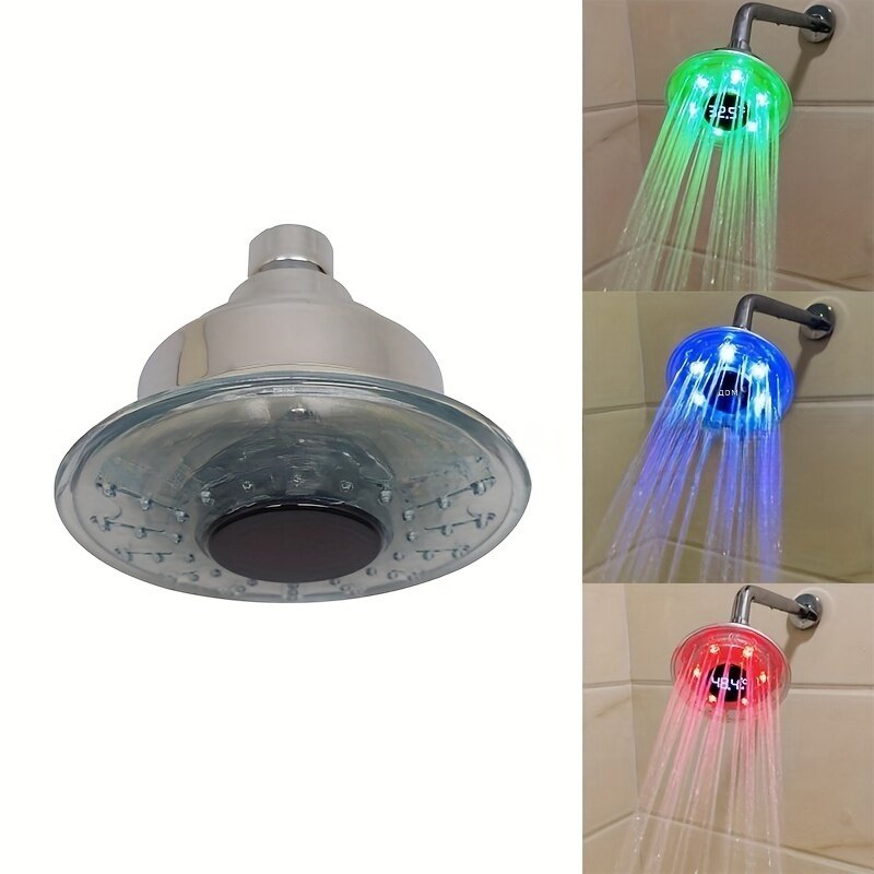 Настенная лейка для душа 4 дюйма, LED-подсветка от потока воды, индикатор температуры, смена цвета, без батареек, регулировка температуры