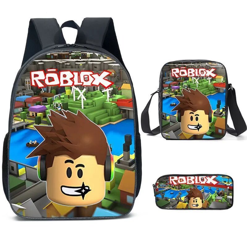 Рюкзак школьный "Roblox" тройной набор: рюкзак, пенал, сумка-мессенджер, Оксфорд, 42х29х16 см, для мальчиков и девочек