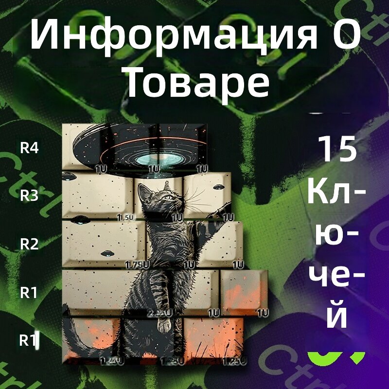 Набор клавиш для механической клавиатуры «Alien Exploration Cat» (15 клавиш), высота Cherry, PBT, сублимационная печать