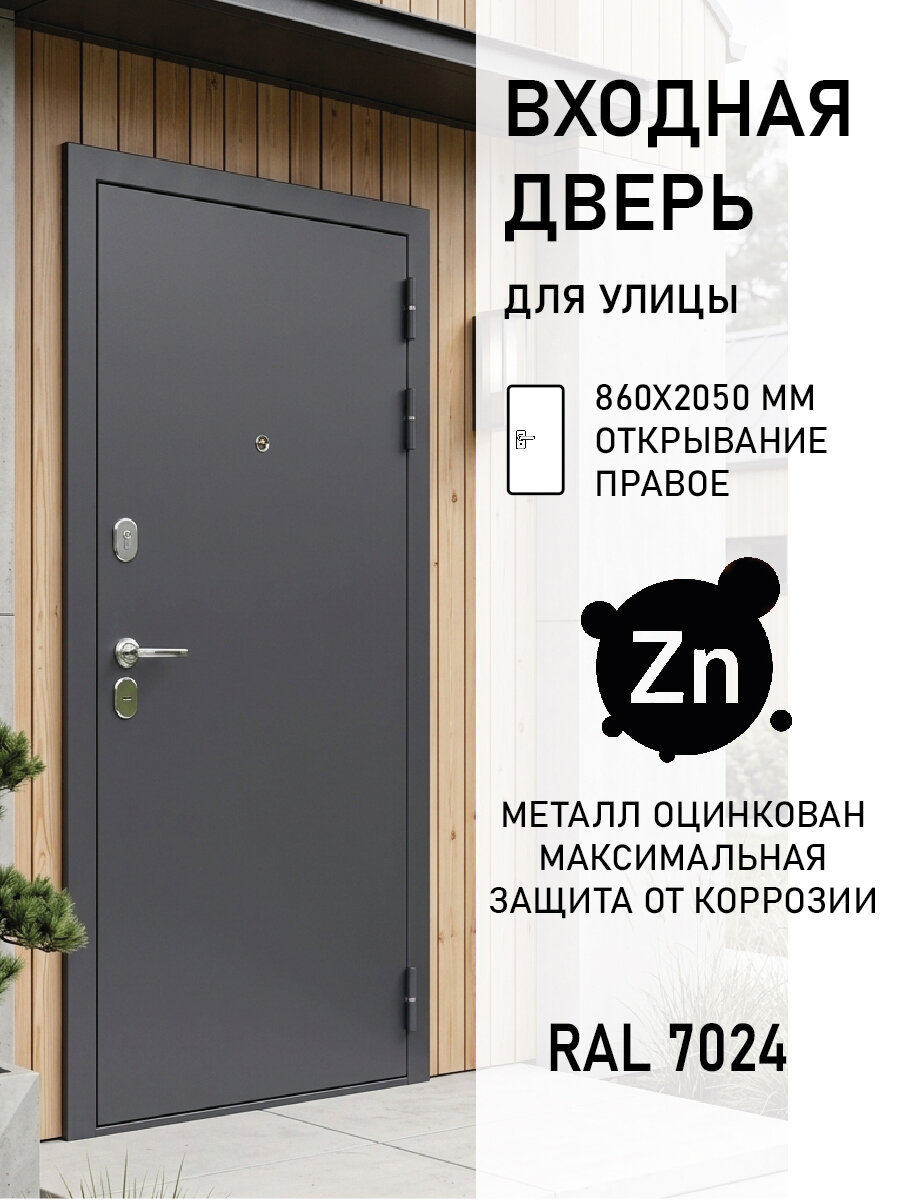 Входная дверь для дома ЦСД RAL (7024) 860 Правая