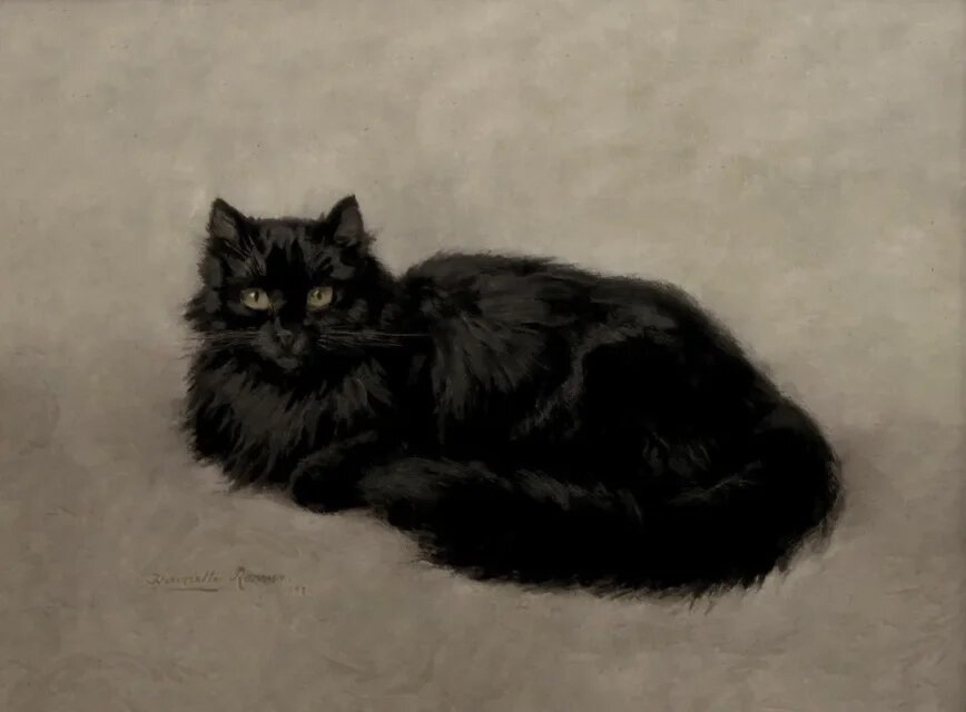 Черный кот на холсте 20x30см, P9, без рамки