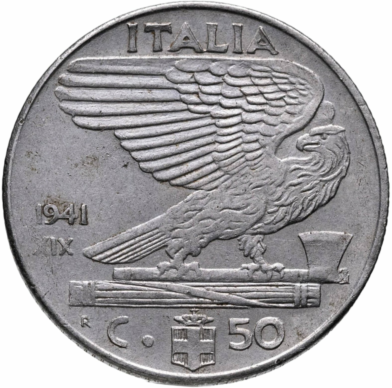 Италия 50 чентезимо centesimi 1941, Сталь, в сохранности XF