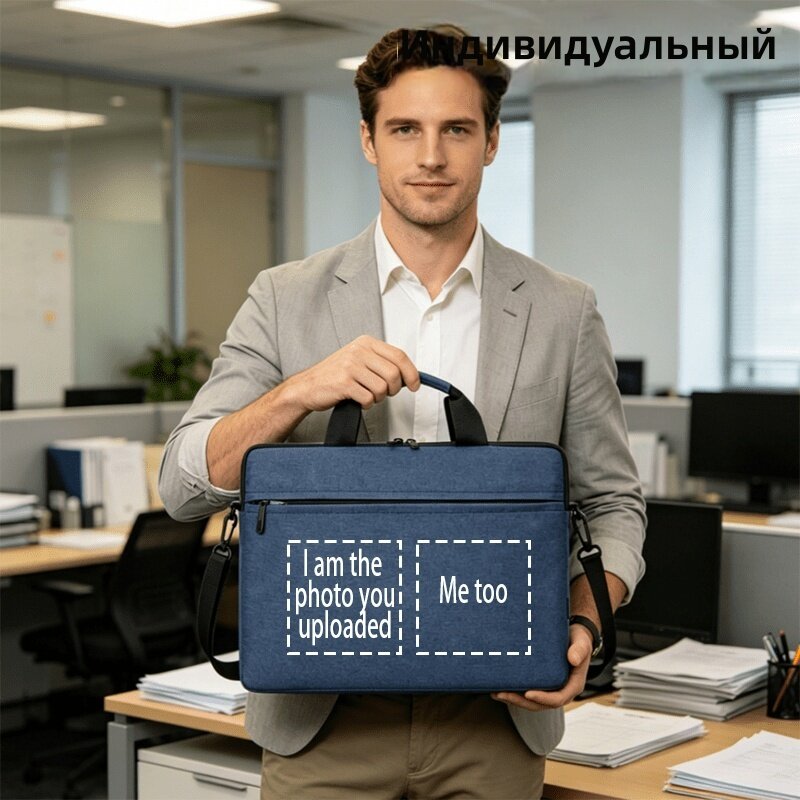 Ноутбук-сумка с индивидуальным рисунком, 14 дюймов, темно-синяя, с регулируемым съемным плечевым ремнем и ремнем для чемодана, мягкая плюшевая подкладка, удобная ручка