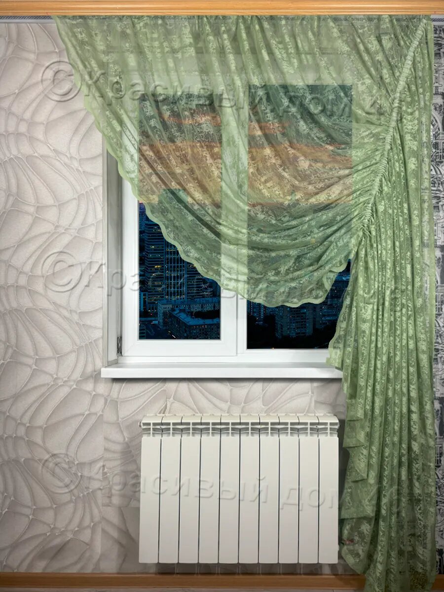 Тюль "Красивый дом 46" мрамор длинный салатовый (R) правый 290x260см