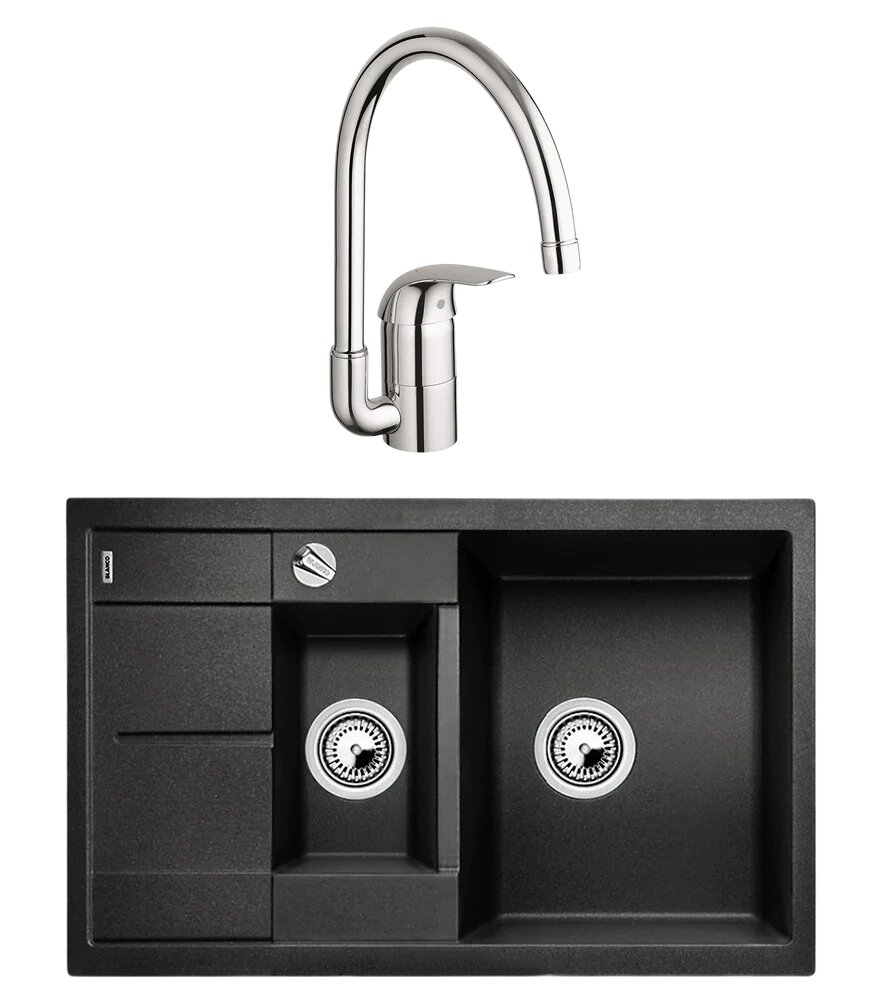 Комплект Мойка Blanco Metra 6 S Compact 78x50, антрацит, искусственный гранит / Смеситель Grohe Euroeco 32752000 глянцевый хром