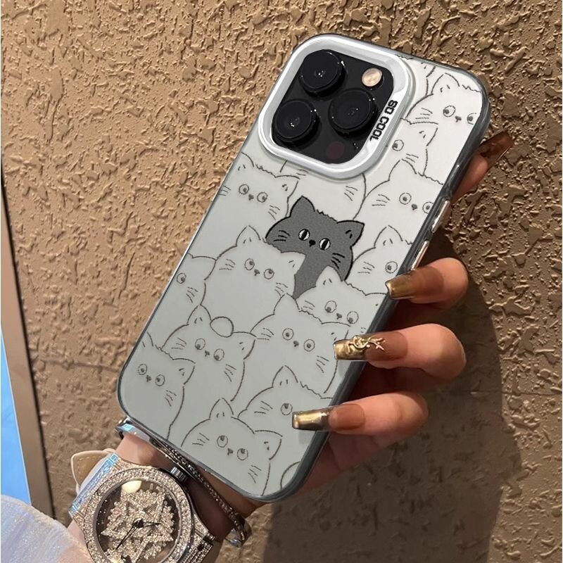 Чехол на Aйфон 13 / IPHONE 13 белого цвета с принтом котов антиударный с амортизацией