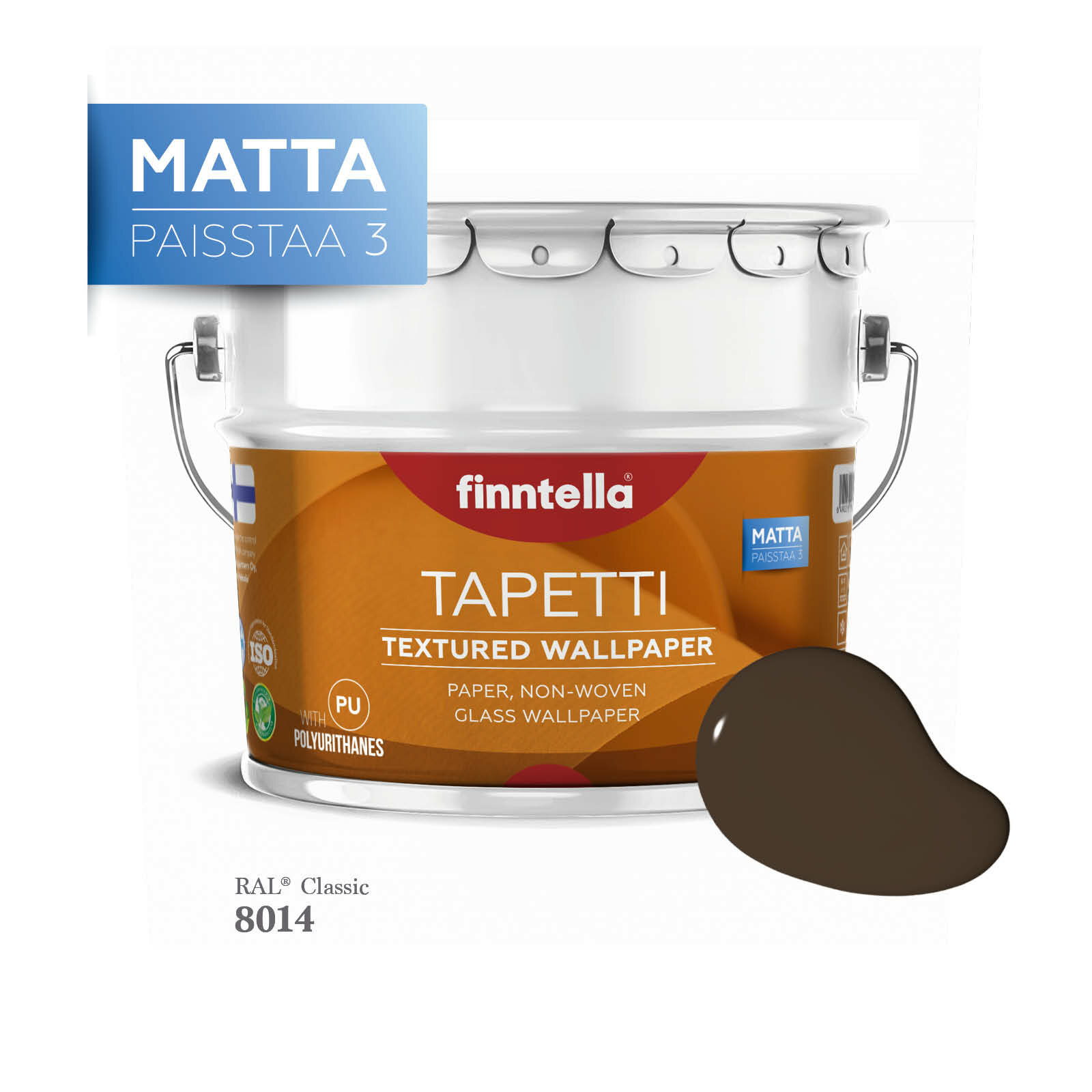 Матовая краска для обоев под окраску TAPETTI Matta FINNTELLA, Цвет RAL 8014 Красно-коричневый (Red brown), 9л