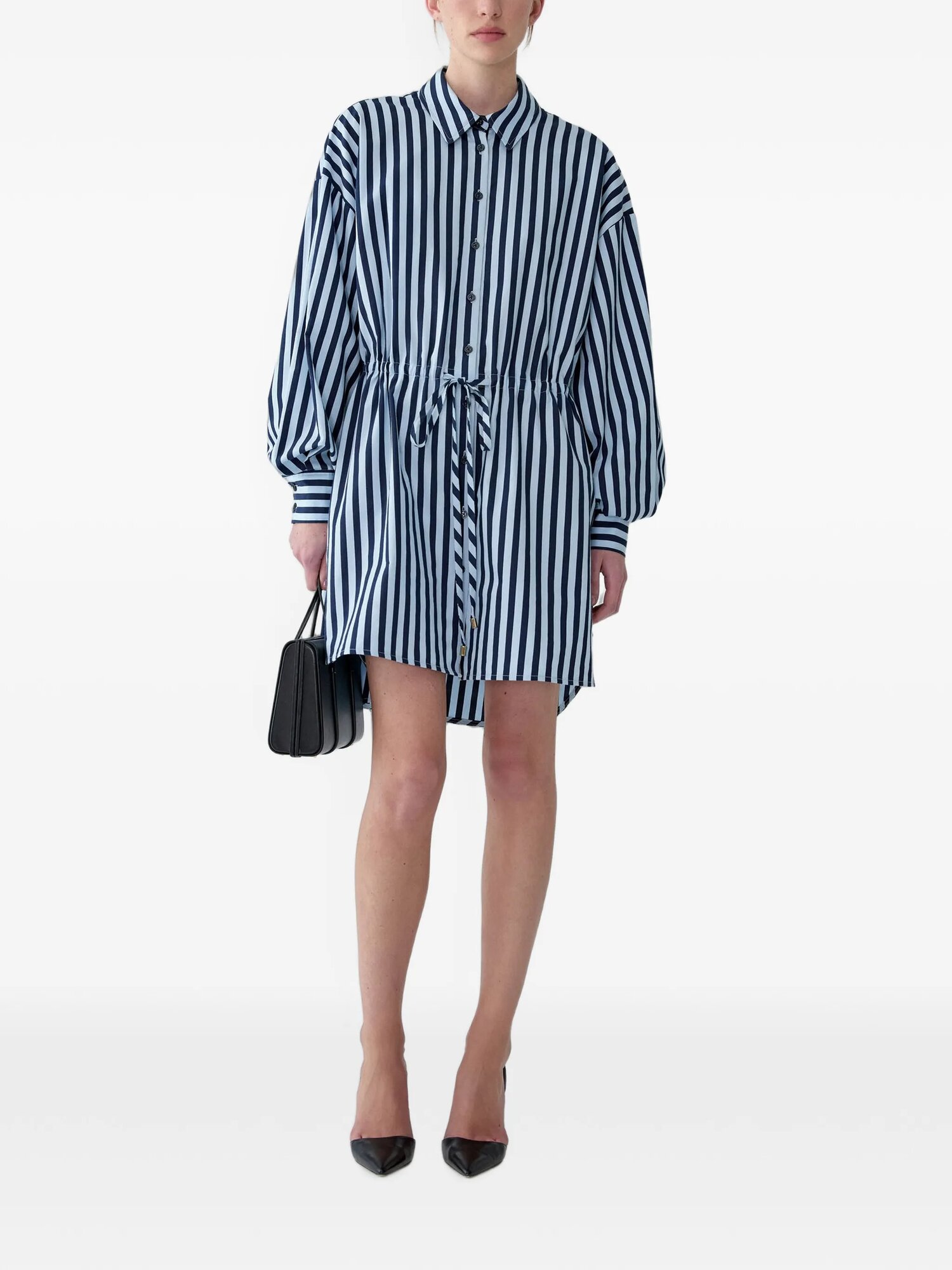 Платье Striped drawstring mini shirt dress