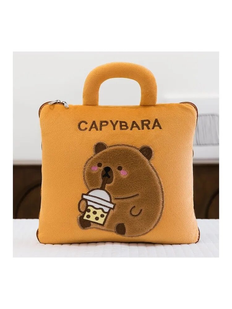 Charming capybara мягкое одеяло и подушка комплект многофункциональный для комфортных путешествий milk tea